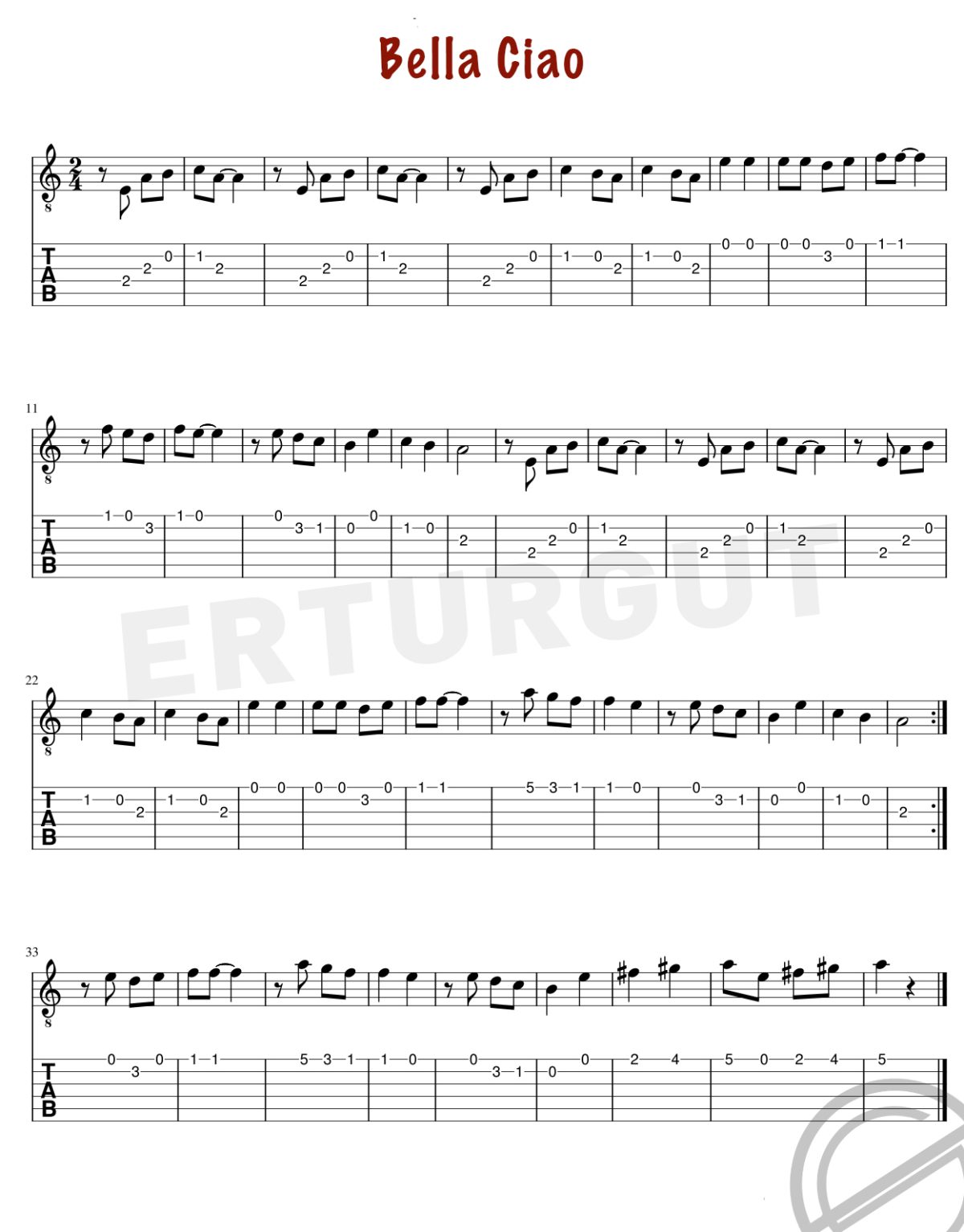 Bella Ciao - Gitar Nota Ve Tabı - Erturgut Sanat Merkezi